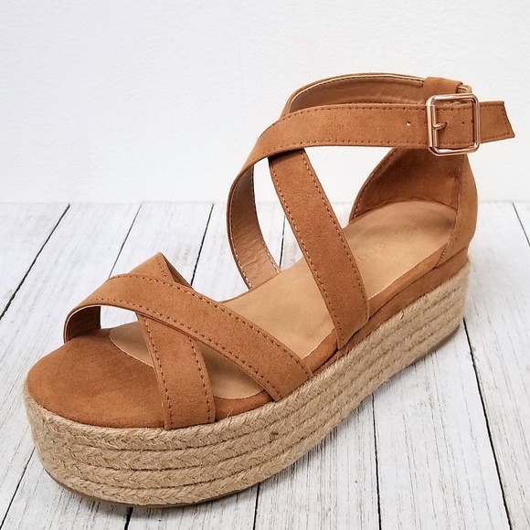 Shoes | New Tan Cross Straps Platform Espadrille Sandals | Poshmark
